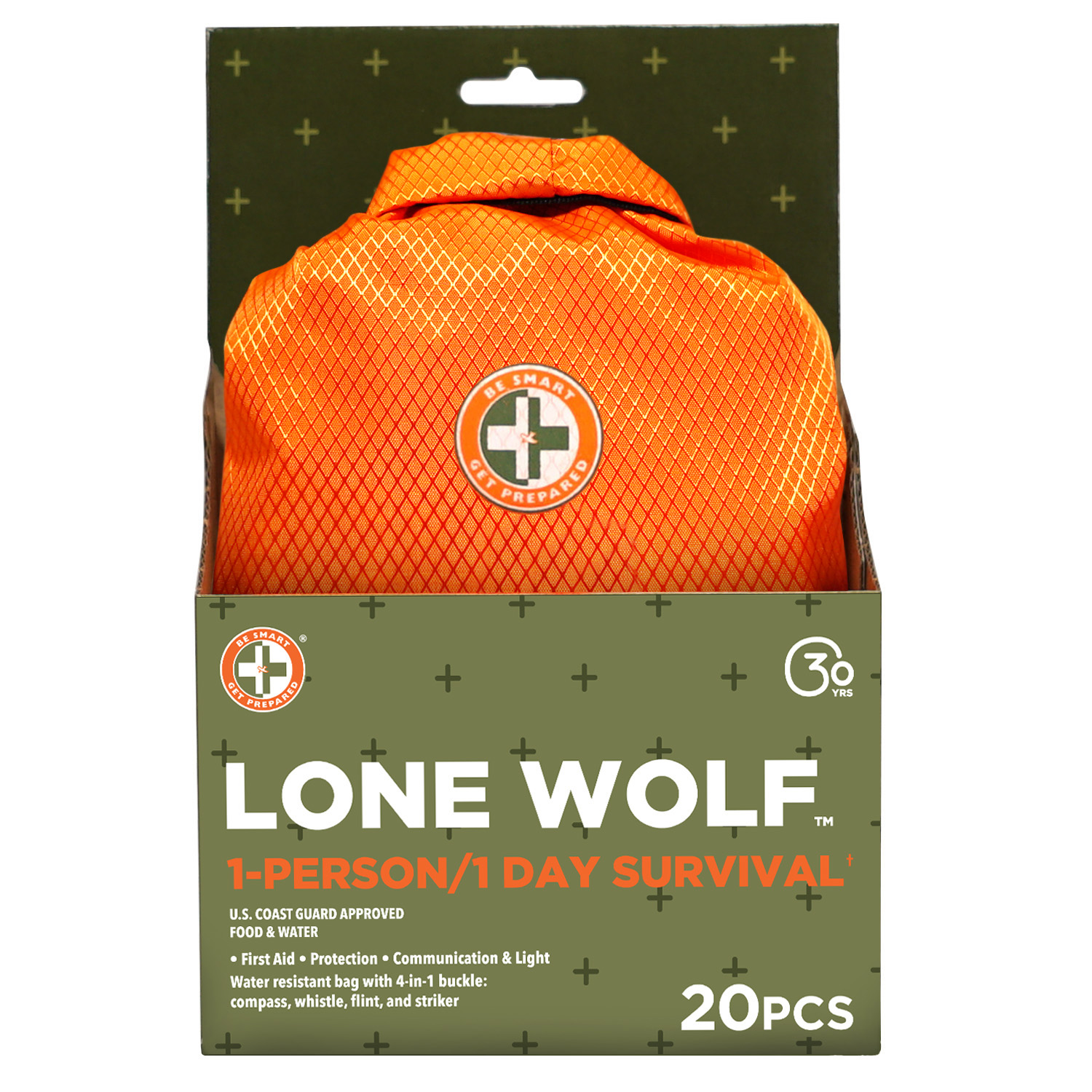 Lone Wolf 1 Person / 1 Day Survival Kit - 20 Pieces - First Aid Plus More
